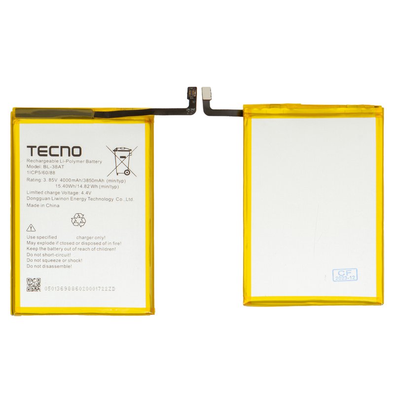 Battery BL-38AT compatible with Tecno Pop 2 Power (B1P), (Li-Polymer, 3 ...
